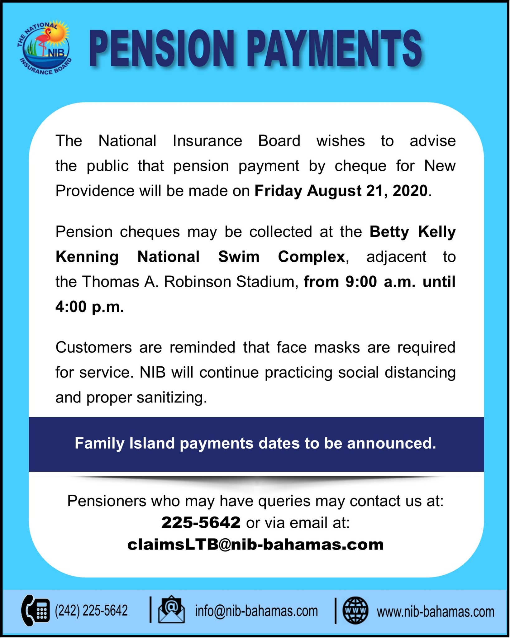 Pension Cheque Payment for August 2020 - National Insurance Board of ...