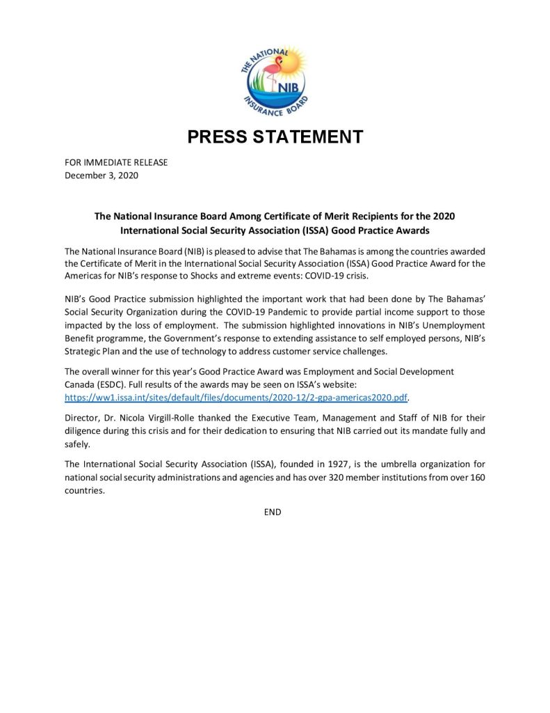 The National Insurance Board Among Certificate of Merit Recipients for ...